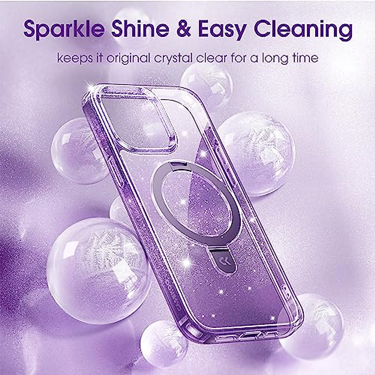 CASEKOO Genuine Official for iPhone 14 Pro Case with Magnetic Ring Stand [Compatible with MagSafe] [16FT Military-Grade Protection] Shockproof Twinkle Star Phone Grip Cover 6.1'', Sparkle Purple