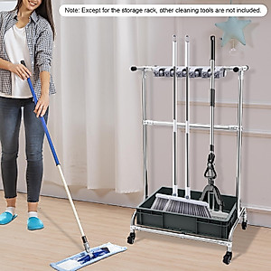 JAYGOVAN Broom and Mop Holder Put Wet Mops Movable Floor-Mounted Mop Rack Floor Standing Cleaning Tool Cart Storage with 12 Pack and Wheel Broom Holder Organizer for Garden,Garage, Shed, Outdoor