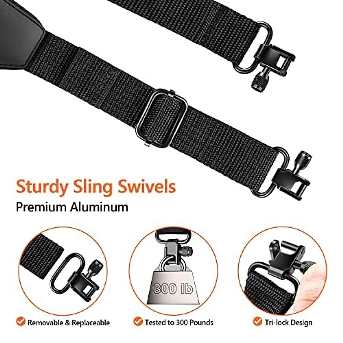 EZshoot Two Point Sling with Swivels, Comfortable Neoprene Padded, Length Adjustable Rifle Sling for Outdoors Black