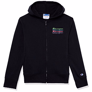 Champion Big, Full Zip Kids' Hoodie for Girls, Lightweight Sweatshirt, French Terry, Black