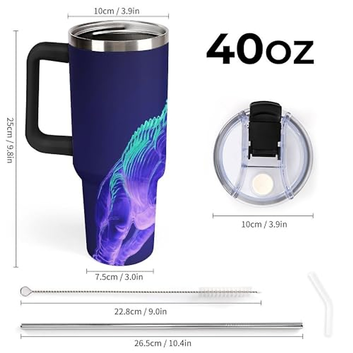 YTLKGFP 40 Oz Large Capacity Car Cup Green Dinosaur Style Tumbler with Handle (Black) Straw Lid Insulated Stainless Steel Water Bottle Travel Mug Leak-proof Car Cup Keeps Cold Or Hot