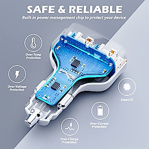 SUNDA 60W USB C Fast Car Charger, 4-Ports Car Charger Adapter, Dual Type C PD30W/PPS30W Compatible with iPhone16/15 Pro/Max/iPhone14/iPad Pro/Galaxy/SamsungS24, Dual USB-A 18W QC3.0 for Android