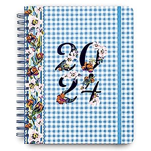 Vera Bradley Hardcover Daily Planner 2023-2024, Spiral Planner Dated August 2023 - December 2024, Jumbo Size Cute Planner, Weekly Planner with Monthly Calendar, Stickers, & Pockets, Sea Air Floral