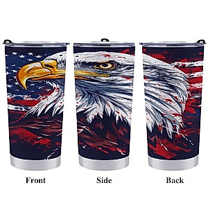 zxxpensy 20 Oz Tumbler Travel Cup Patriotic Bald Eagle Water Bottle, Stainless Steel Vacuum Insulated Coffee Mug with Straw Lid And Cleaning Brush