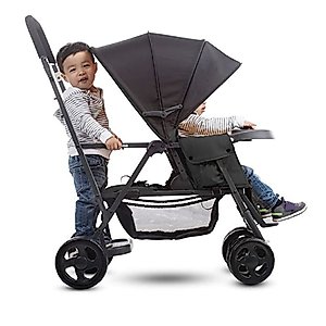 Joovy Caboose Sit and Stand Double Stroller with Rear Bench and Standing Platform, 3-Way Reclining Seats, Optional Rear Seat, and Universal Car Seat Adapter (Amber)