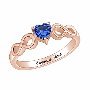 AFFY Personalized Heart Shape Simulated Blue Sapphire Infinity Heart Promise Ring in 14k Rose Gold Over Sterling Silver Ring Size-6