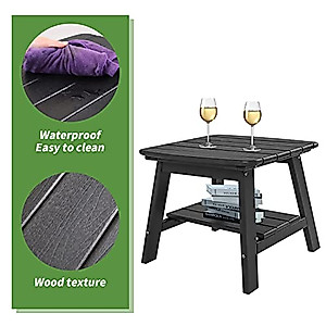 BIVODA Adirondack Table, 20 inch Outdoor Side Table with Storage Shelf, 2-Tier HDPE Patio End Table, Easy Maintenance & Weather Resistant, Modern Side Table for Living Room,Patio, Pool, Porch