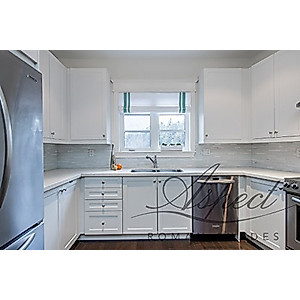 LOGANOVA Flat Roman Shade Chevalle Seafoam. White background with double blue green border and chain mechanism. Custom made.