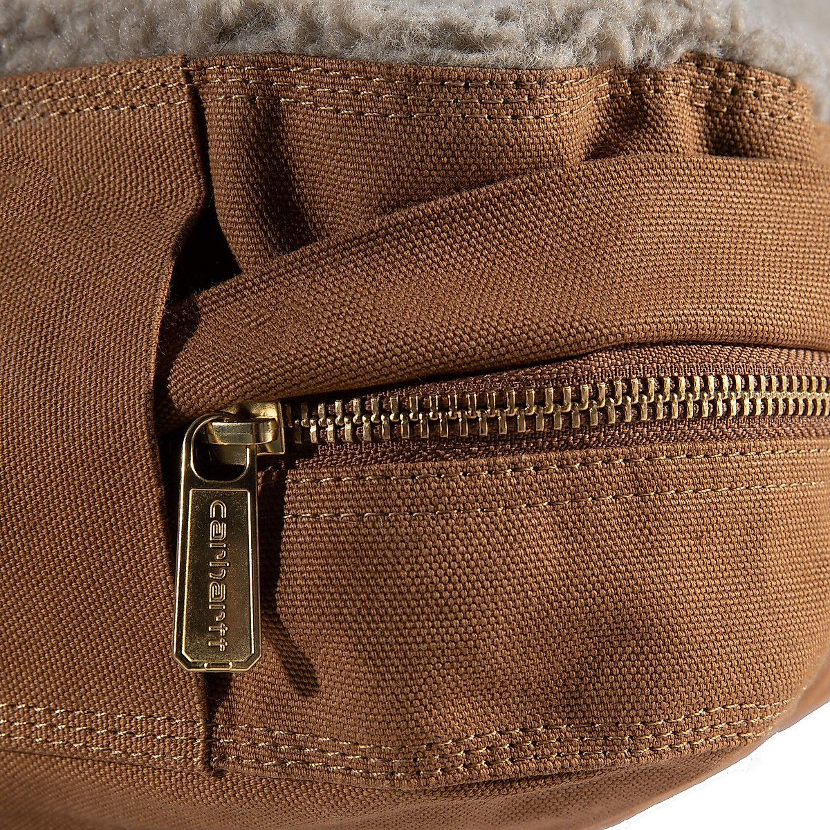 Carhartt Firm Duck Dog Bed, Durable Canvas Pet Bed with Water-Repellent Shell, Carhartt Brown with Sherpa Top, Large