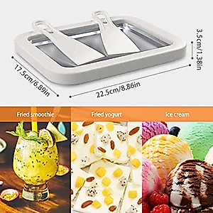 Ice Cream Roll Maker, with 2 Scrapers Ice Cream Maker Pan Multifunctional Cold Sweet Fried Food Plate for Making Rolled Ice Cream Soft Serve Slushies Frozen Yogurt Sorbet and Gelato(8.9X6.9 inch)