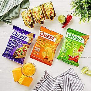 Quest Tortilla Style Protein Chips Variety Pack, Chili Lime, Nacho Cheese, Loaded Taco, 12 Count