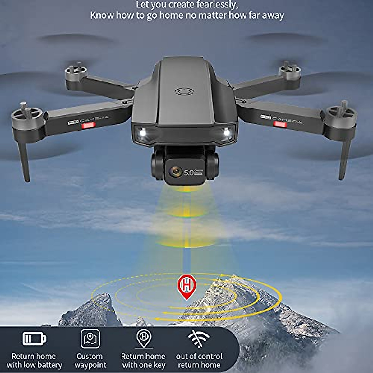 Lozenge Brushless Drone with Camera 4K Camera GPS Drone Follow Me Quadcopter Helicopter HJ188 RC Drones with Camera Motorized Adjustment Camera Dual Cameras Gesture Video/Photography (4K Double Camera&3 Battery&Grey)