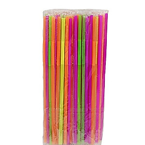 Pantryware Essentials PE Art10 Wrapped- 100 Bendable and Flexible Neon Assorted Straws Wrapped, 0.1" Height, 0.2" Width, 10" Length (Pack of 100)