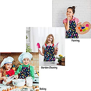 Nidoul Kids Apron for Boys Girls, Adjustable Childs Chef Apron with Pocket, Kitchen Bib Apron for Cooking Baking Art Painting Gardening-Dinosaur, 6-12Years