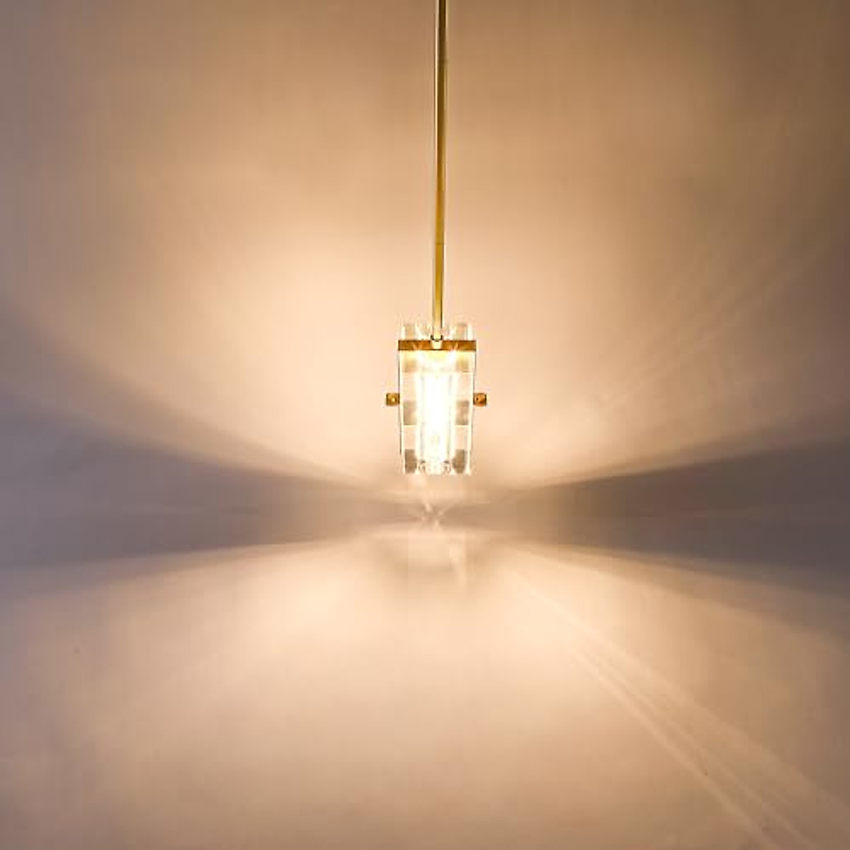 Untrammelife Gold K9 Crystal Pendant Light, 1 Light Modern LED Pendant Lights Kitchen Island, Adjustable Ceiling Hanging Pendant Light Fixtures for Dinning Room Bedroom, T8 LED Bulb Included