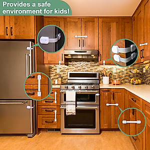 Child Safety Strap Locks (10 Pack) Baby Proofing Cabinet Strap, Adjustable Straps with 3M Adhesive No Drilling, Baby Furniture Proofing, Versatile Safety Locks Are Easy to Install and Handle