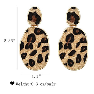 Leopard Print Earrings Lightweight Geometric Faux Leather Drop Dangle Earring Statement Animal Print Stud Earring For Women (brown leopard)