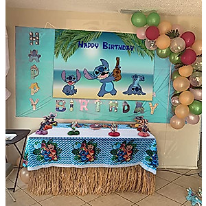Tropical Luau Happy Birthday Backdrop and Tablecloth for Kids Boys Baby Shower Birthday Party Supplies Decorations 5x3ft, Green
