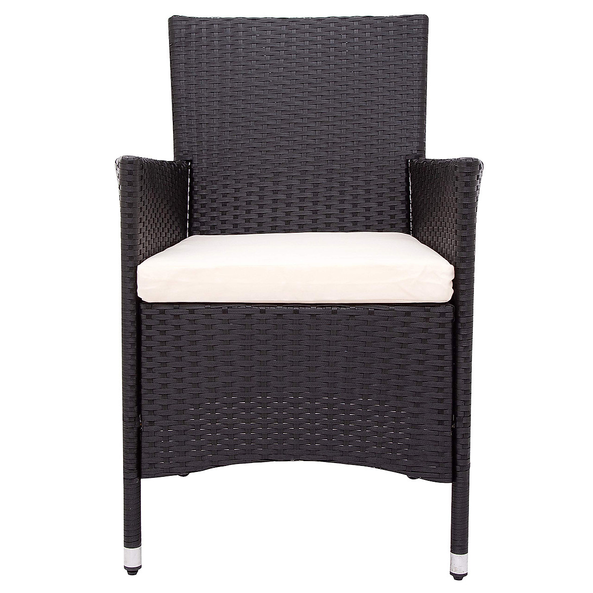 ERYE 7 Pieces PE Wicker Rattan Dining Sets Include Tempered Frosted Glass Table,6 Armchairs and Cushions, All-Weather Outdoor & Patio Conversation Dinner Furniture for Garden Backyard,Black +Beige