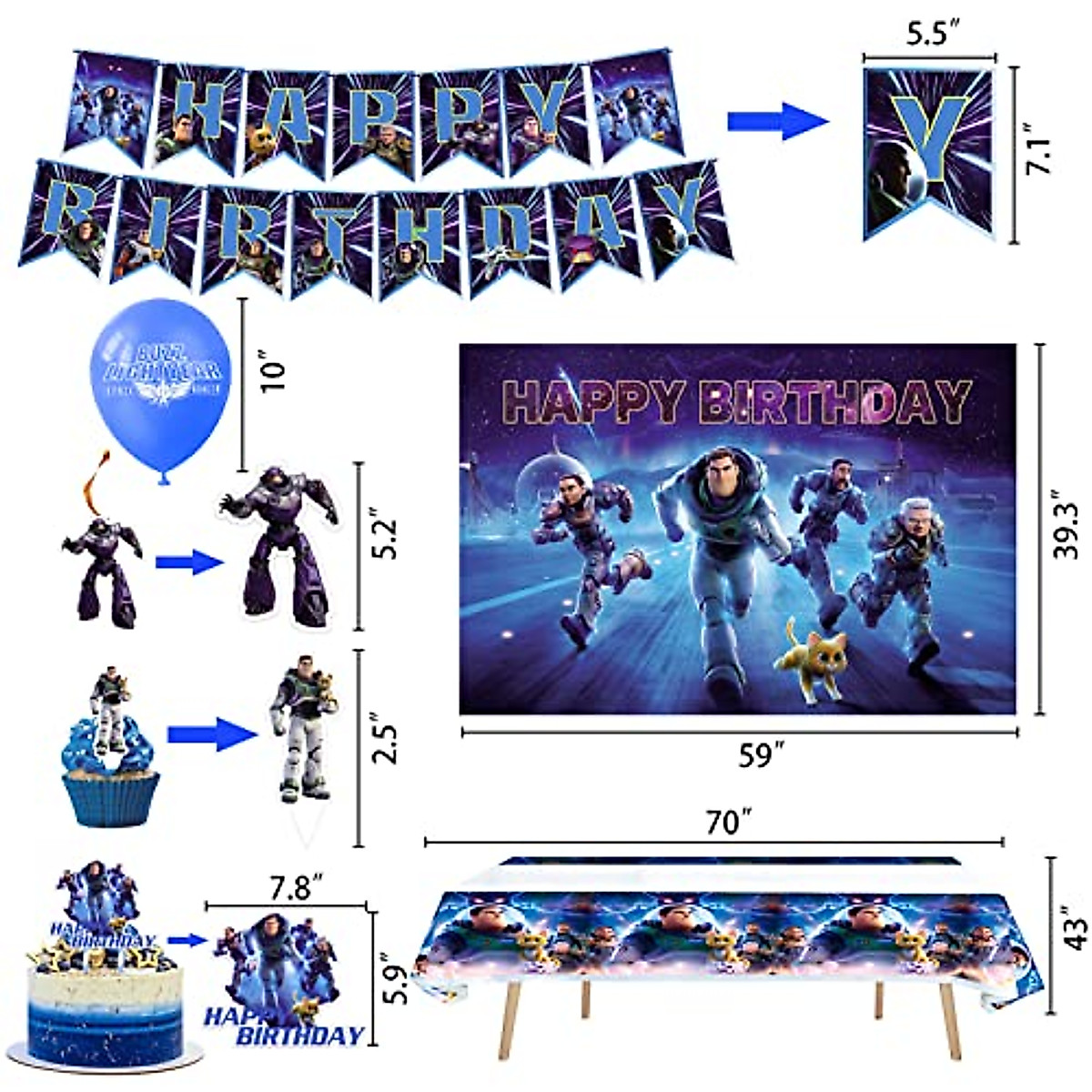 Birthday Party Supplies Decorations Include Backdrop, Happy Birthday Banner, Tableware Set, Tablecloth, Cake Toppers, Cupcake Toppers, Foil Balloons, Latex Balloons Set, Stickers Sets, Birthday Swirls