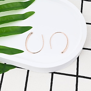 Handmade Pull Through Earrings Rose Gold Earrings Hypoallergenic Drop Open Hoop Earrings Dangle Threader Silver Earrings for Women Trendy