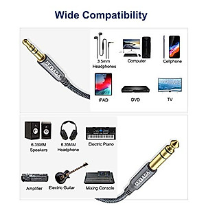 AkoaDa 1/4 to 1/8 Cable Stereo Audio Cable 【10ft】6.35mm 1/4" Male to 3.5mm 1/8" Male TRS Bidirectional Stereo Audio Cable Jack for Guitar, iPod, Laptop, Home Theater Devices, Amplifiers(Grey)