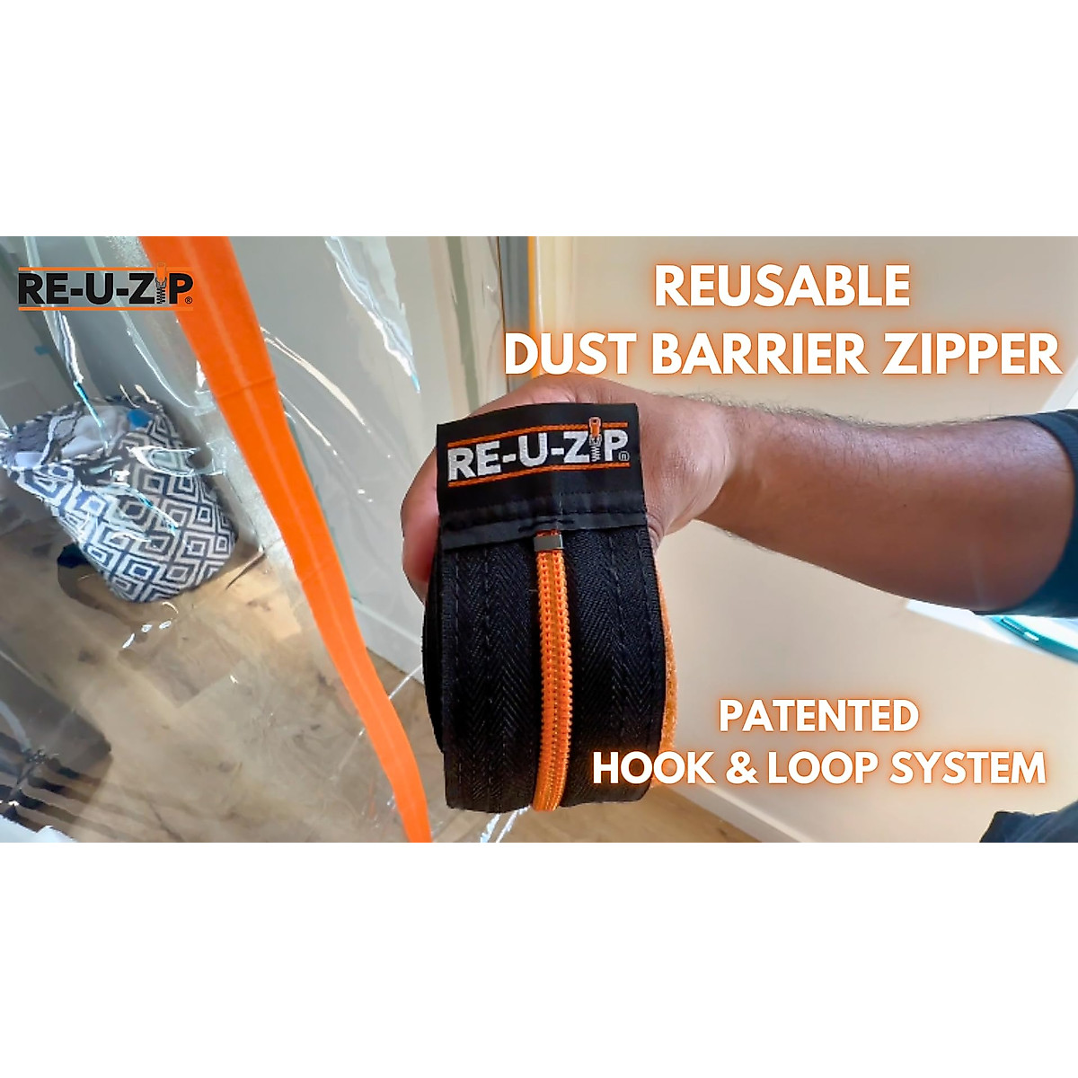 RE-U-ZIP® Heavy-Duty Reusable Dust Barrier Zipper | Starter Kit | Patented Hook & Loop System | Cost-Effective & Reliable | Lockable Safety Feature