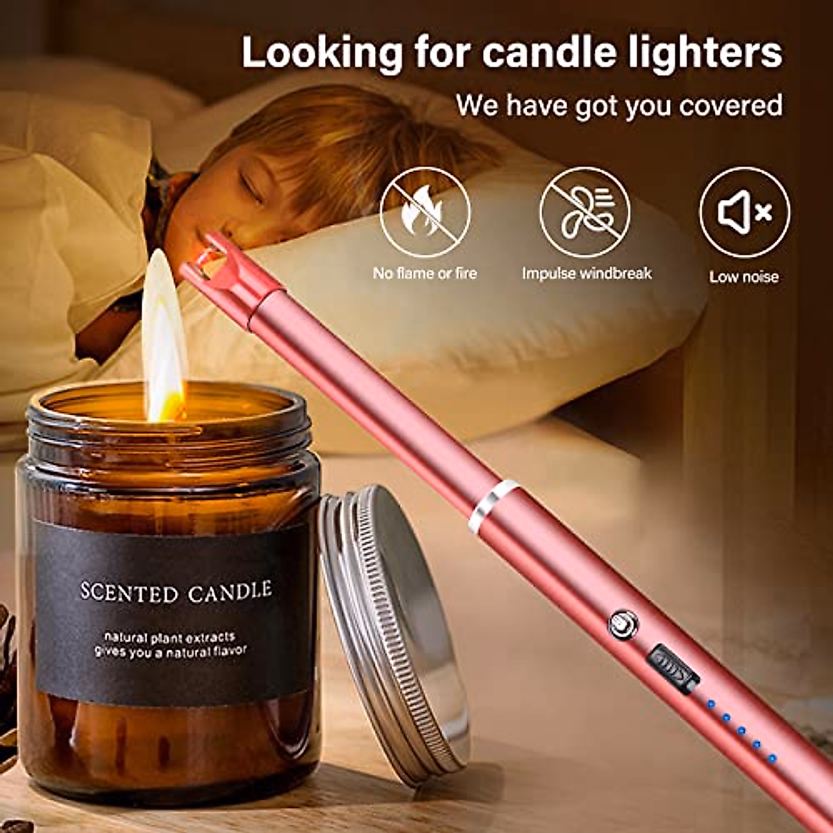 Navpeak Candle Lighter Long Neck Windproof Electric Arc Lighter for Gas Stove Fireplace BBQ Kitchen Grills (Rose Pink)