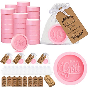 Otuuz 50 Sets Baby Shower Favors Pink Baby Girls Soap Favors with Thanks You Inspirational Cards Gift and Organza Gift Bags for Guests Return Gift Gender Reveal Girls Baptism Party Favors