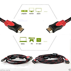 CableVantage Premium HDMI Cable 100FT for 3D DVD HDTV LCD HD TV 1080P v1.4 High Speed Braided Nylon HDMI Cable Braided Red