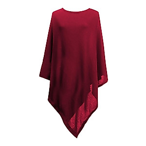 MissShorthair Women's Lightweight Knitted Scarf Poncho Sweater Cape Shawl Versatile Fall Winter Ponchos Wraps Red