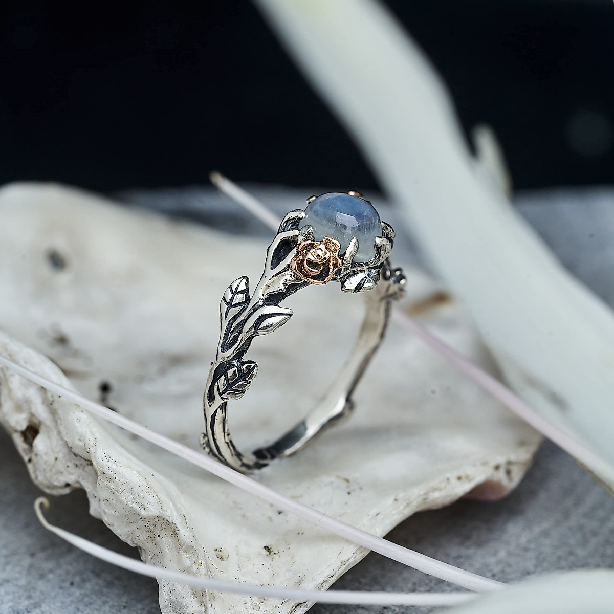 925 Sterling Silver Moonstone Ring "Primrose" | 6mm Rainbow Moonstone ring | Engagement ring | Ring For Women | Handmade (8)