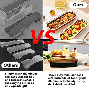 MJPCUAU 12Pack Mini Loaf Pans with Lids and Spoons, 6.8oz Disposable Rectangle Aluminum Foil Oven Cake Container, Baking Bread Muffin Dessert Tins for Family Gatherings and Picnics