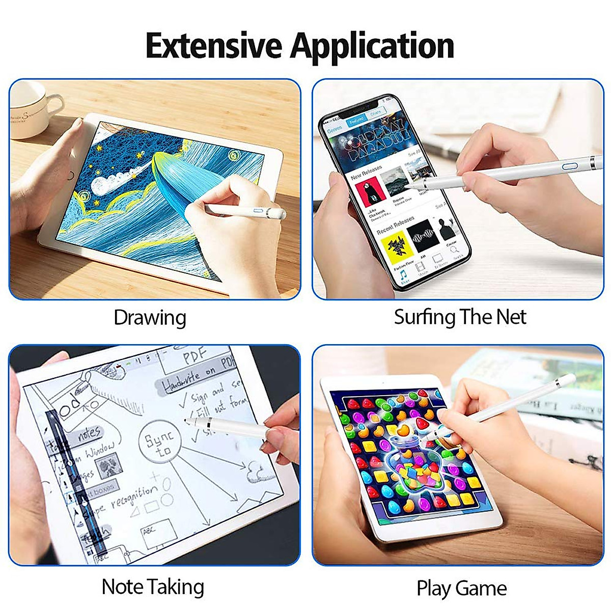 Stylus Pens for Touch Screens, Active Pencil Smart Digital Pens Rechargeable Fine Point Stylist Compatible with Apple iPad and Other Tablets (White)