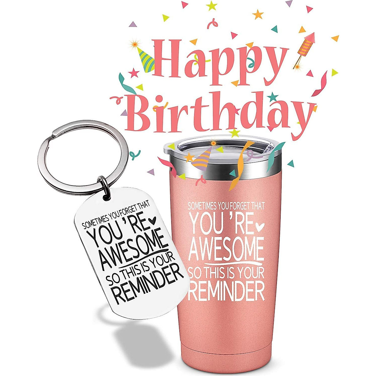 FANCYCOOL Thank You Gifts, Funny Inspirational Birthday Gifts for Women, Best Friends, Daughter, Sister, Mom, Her, Wife, Teacher, Coworker, Insulated Tumbler with Keychain, 20 Ounce Rose Gold