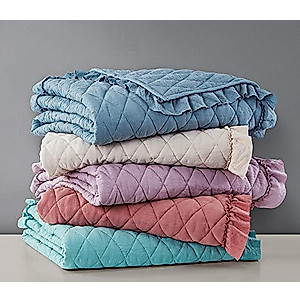 BOURINA Quilted Throw Blanket with Ruffles Pre-Washed Microfiber Ultra Soft Cozy Lightweight for Couch Bed Sofa Throw Blankets,Blue,60"x80"