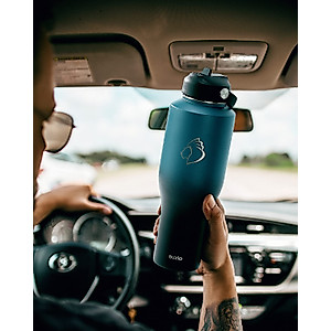 BUZIO 32oz 40 oz Insulated Water Bottle Tumbler Travel Flask Metal Canteen with Straw Lid and Flex Cap, Fits in Any Car Cup Holders Keep Cold for 48 Hrs, Hot for 24 Hrs