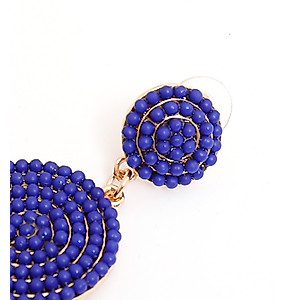 XOCARTIGE Tassel Earrings Thread Fringe Chandelier Drop Dangle Earrings Bohemia Beaded Disc Stud Earring for Women(Blue)