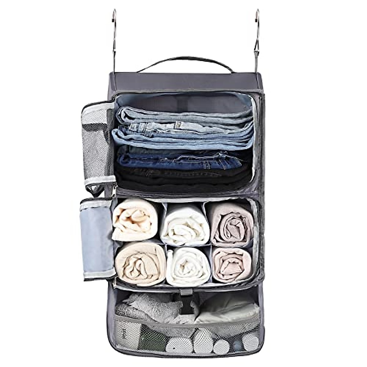 Surblue Hanging Shelves Travel Storage Bag Compression Packing Cube for Suitcase Collapsible with Extension Layer Large Capacity, Grey