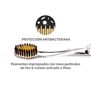 Nano-b Manual Toothbrush for Adults with Sensitive Gums, Gold & Charcoal Soft/Medium Bristles, Travel Case, Crystal