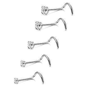 FIBO STEEL 20G Nose Rings Studs for Women 316L Surgical Steel Screw Nose Studs Nose Piercings Jewelry CZ Inlaid 1.5MM 2MM 2.5MM 3MM 3.5MM 10Pcs Silver