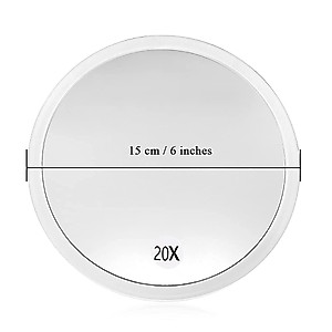 SANTOO 20X Magnifying Mirror with 3 Mounting Suction Cups Used for - Pluck Eyebrows - Tweezing - Blackhead Removal - See Details Clearly – Easy Mounting Makeup Mirror - 6 Inch Round