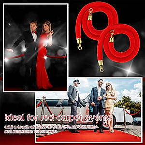 Nuogo 6 Pcs Velvet Stanchion Rope Red Carpet Party Decorations 5ft Crowd Control Velvet Ropes Safety Barrier with Gold Hook for Event Movie Theaters Grand Opening Hotel Christmas Party Supplies