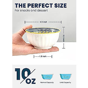 SULIVES Small Ceramic Bowls for Kitchen - 10OZ Cereal Bowls Set of 6, House-warming Gift - Mini Soup Bowls & Dessert Bowls, Serving Bowls for Ice Cream, Rice, Dipping, Side Dishes