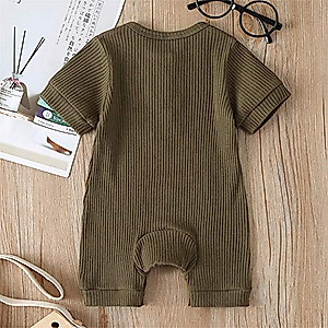 iddolaka Unisex Newborn Baby Boy Girl Short Sleeve Button Romper Jumpsuit One-Piece Outfits Solid Color Clothes (Green, 3-6Months)