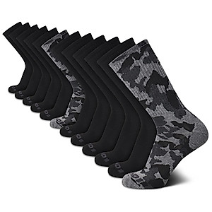 AND1 Men's Athletic Arch Compression Cushion Comfort Crew Socks (12 Pack), Size 6-12.5, Black Camo