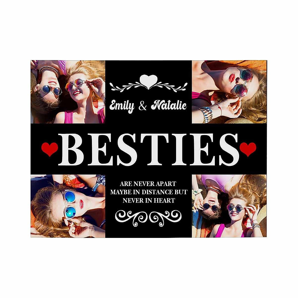 Personalized Sister Gift from Best Friends with Text, Custom Picture Frame for Women, Customized Red Heart Design Friend Photo Frame for Tabletop Display Living Room