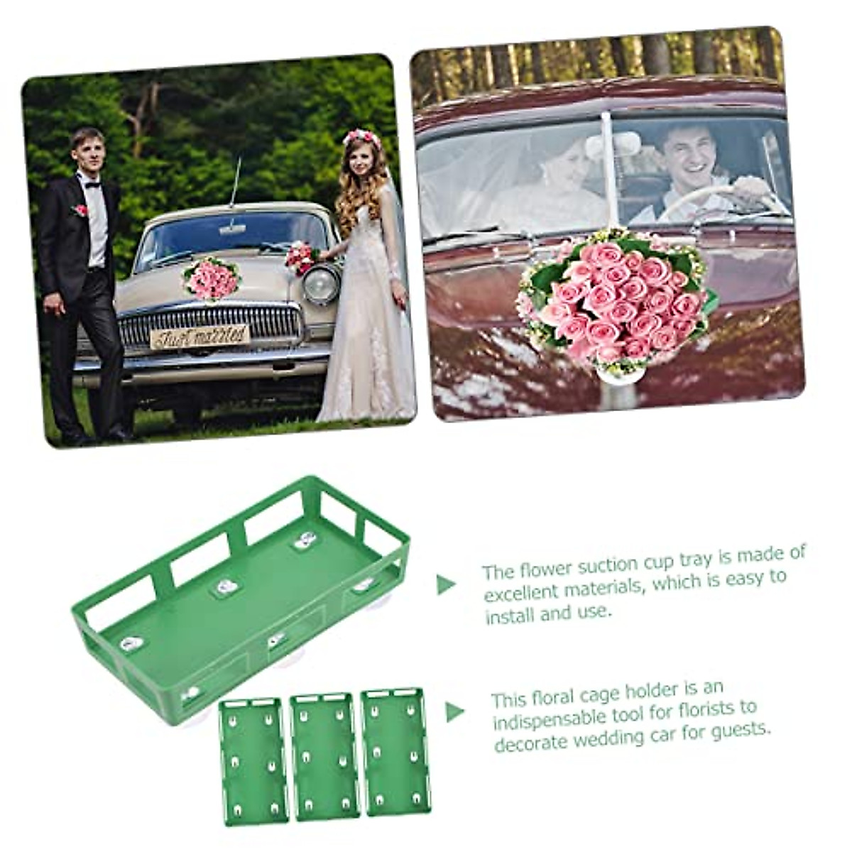 Garneck 4pcs Six-Claw Suction Cup for Wedding Car Fresh Flower Cage Flower DIY Stand Flower Cage Frame Wedding Floral Holder Wedding Flower Tray Plastic Florist Supplies Rectangle