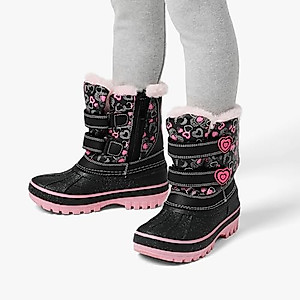 DREAM PAIRS Boys Girls Snow Boots Water-Resistant Outdoor Sport Warm Cozy Anti-Slip Cute Ankle Winter Shoes for Toddler/Little/Big Kid,Size 2 Little Kid,Black/Pink,DUCKO