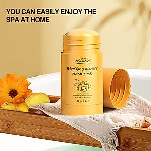 Turmeric Clay Stick Mask Organic Vitamin C Purifying Mask for Blackhead Cleansing Healing Clay Mud Mask for Deep Clean Pore Improve Skin Acne Scars Facial Mask With Blackhead Remover Extractor Tools